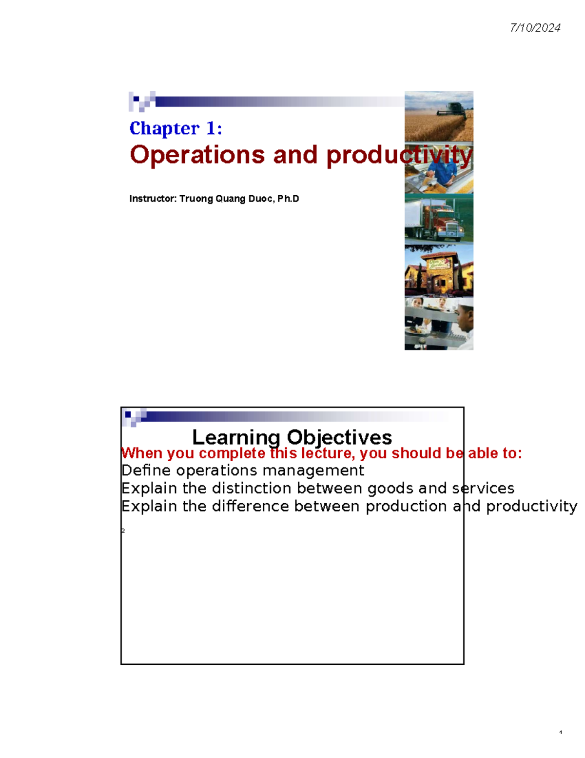 Chapter 1: Operations Management and Productivity Overview (MGT 101 ...