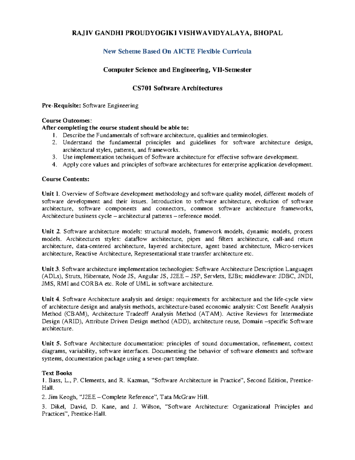 CS701 Software Architectures: Key Concepts and Course Outcomes - Studocu