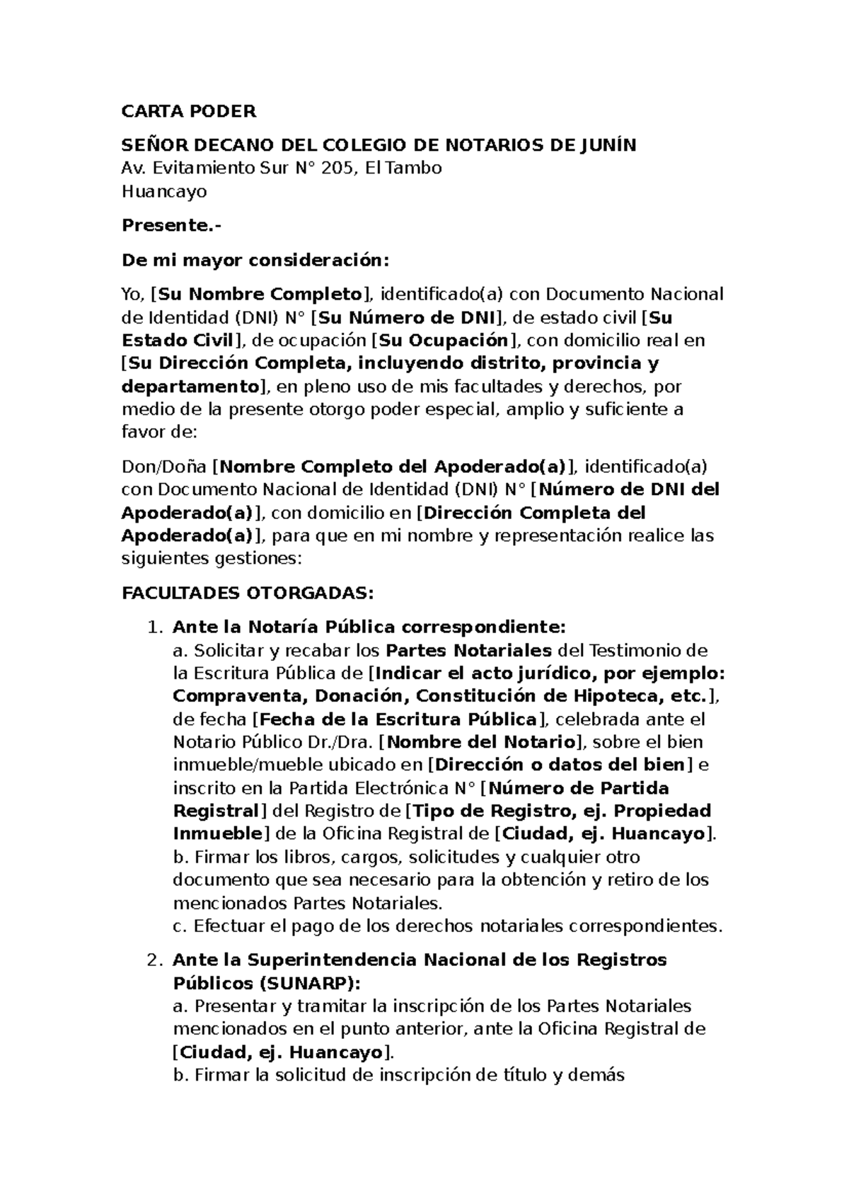 Carta Poder para Gestión Notarial y Registral - Studocu