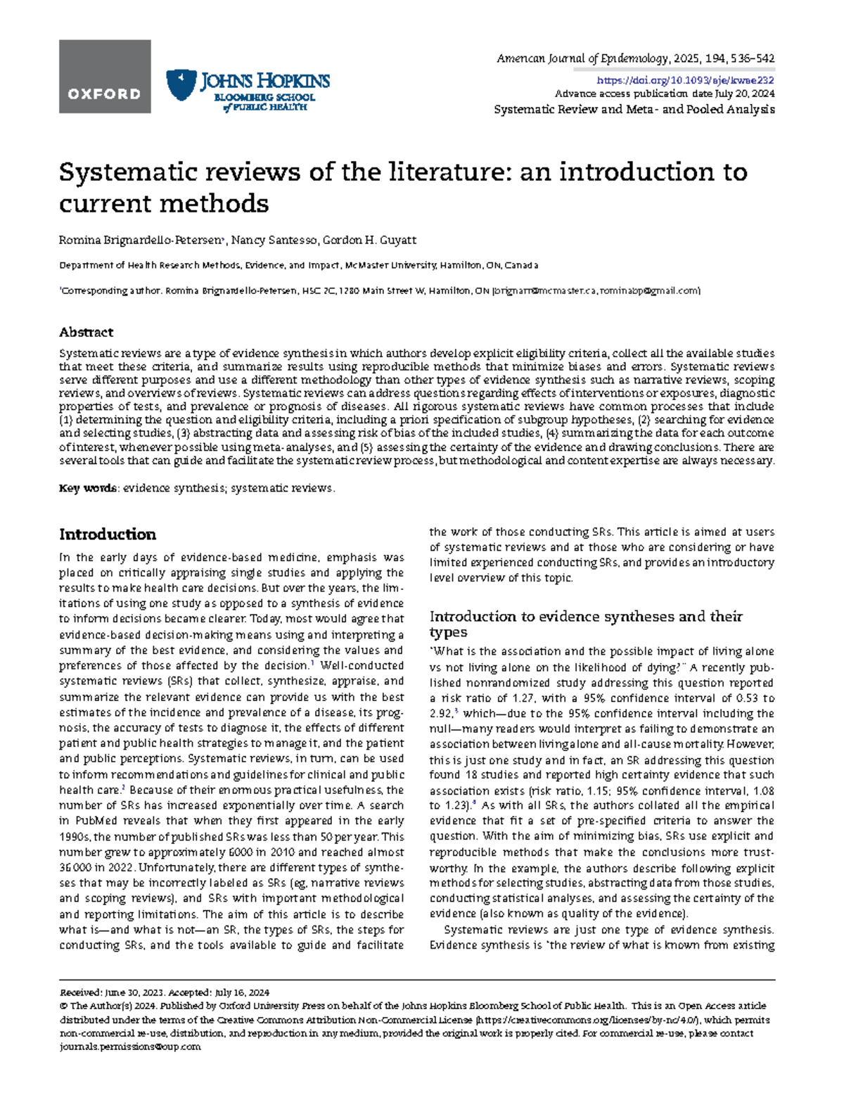 Systematic Review and Pooled Analysis in Epidemiology (HSC 2C) - Studocu
