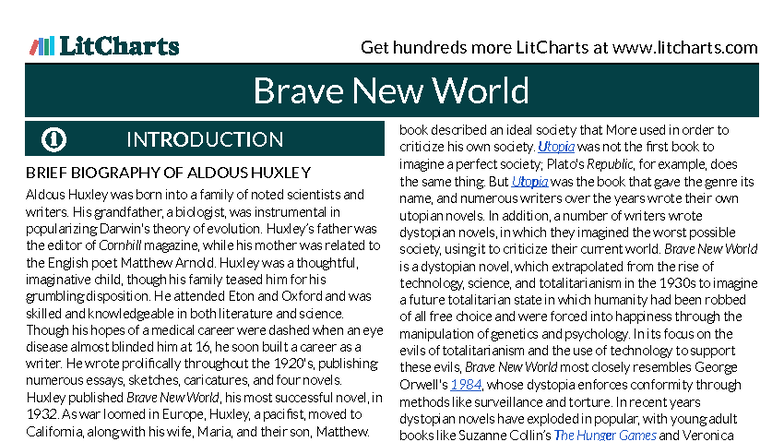Brave New World Lit Chart: Key Insights and Analysis - Studocu