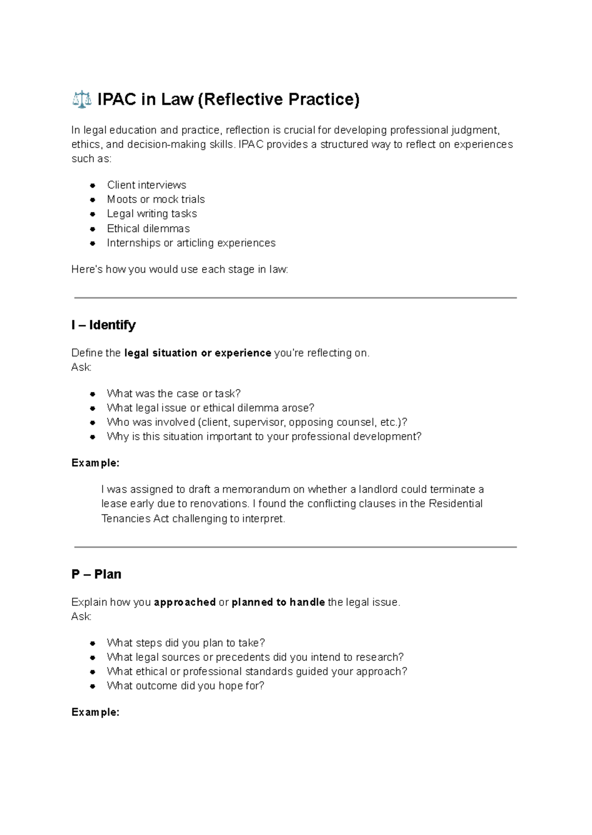 IPAC Method in Law: Reflective Practice for Legal Education - Studocu