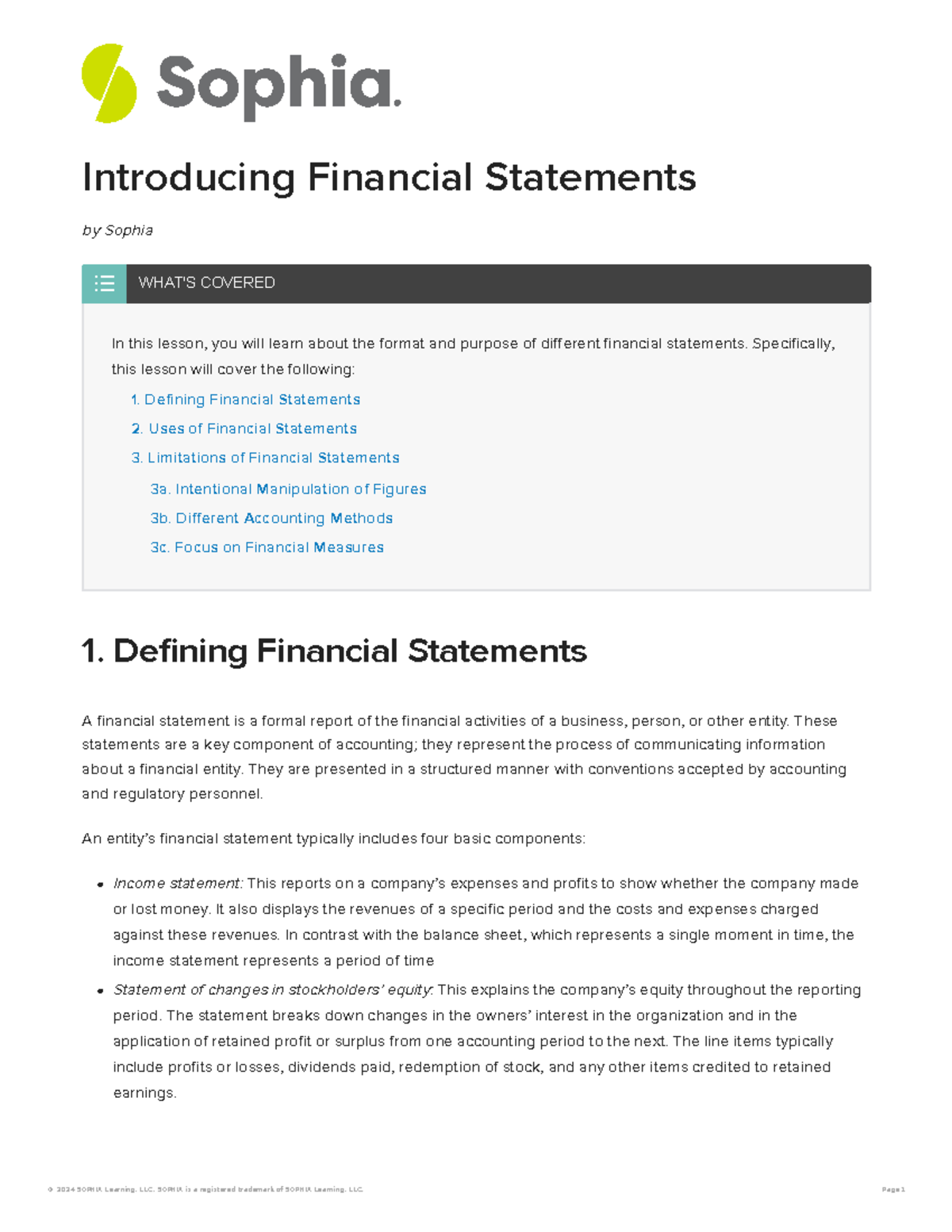 Introducing Financial Statements: Purpose, Components & Limitations - Introducing Financial ...