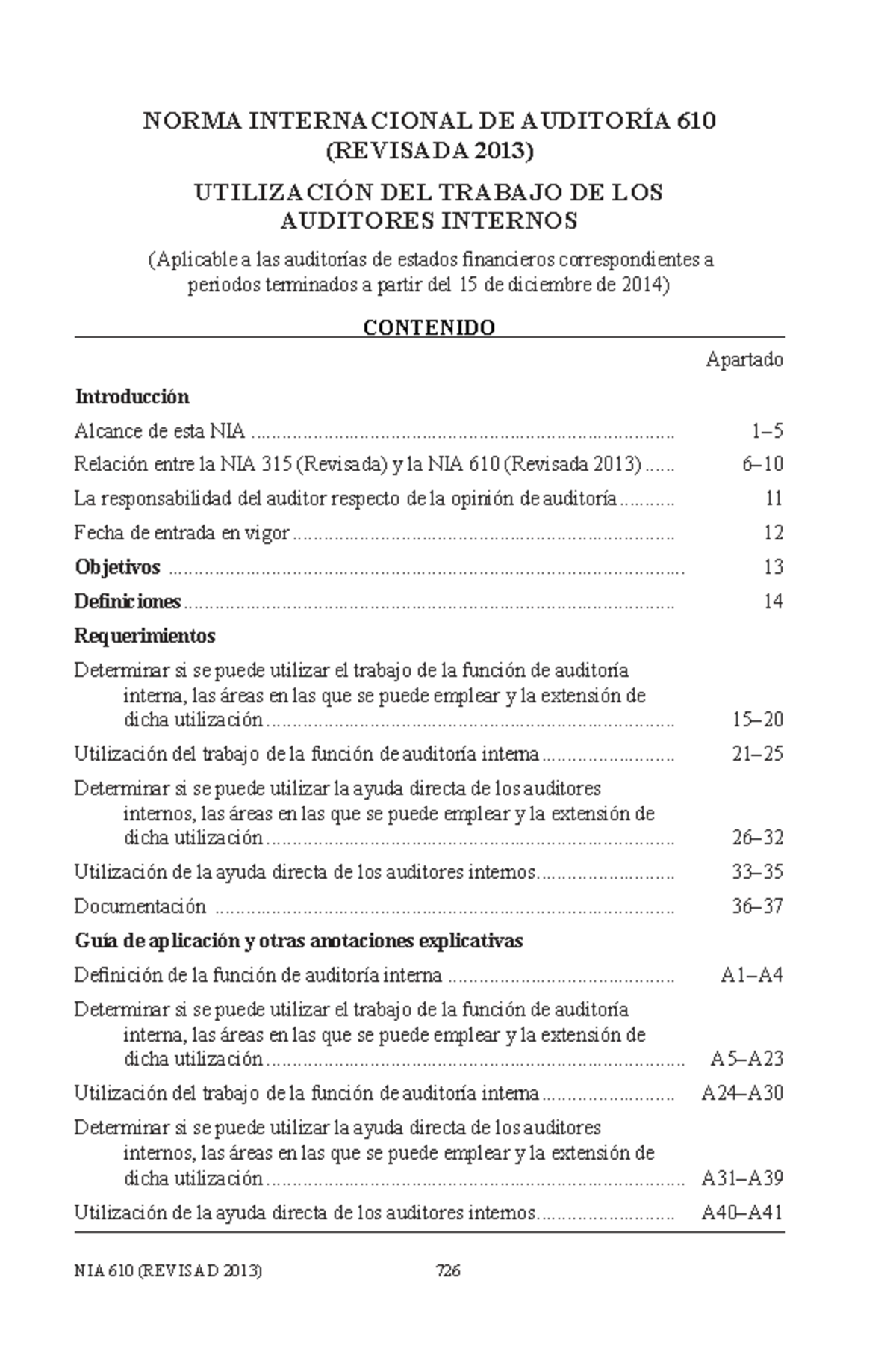 NIA 610 (Revisada 2013) - Utilización del Trabajo de Auditores Internos ...