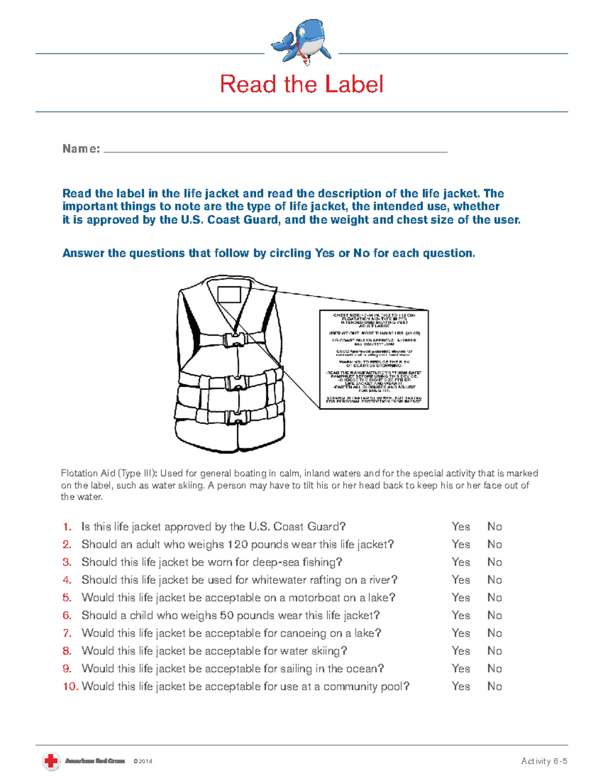 SWS L6 5 - Life Jacket Label Reading and Usage Guidelines - Studocu
