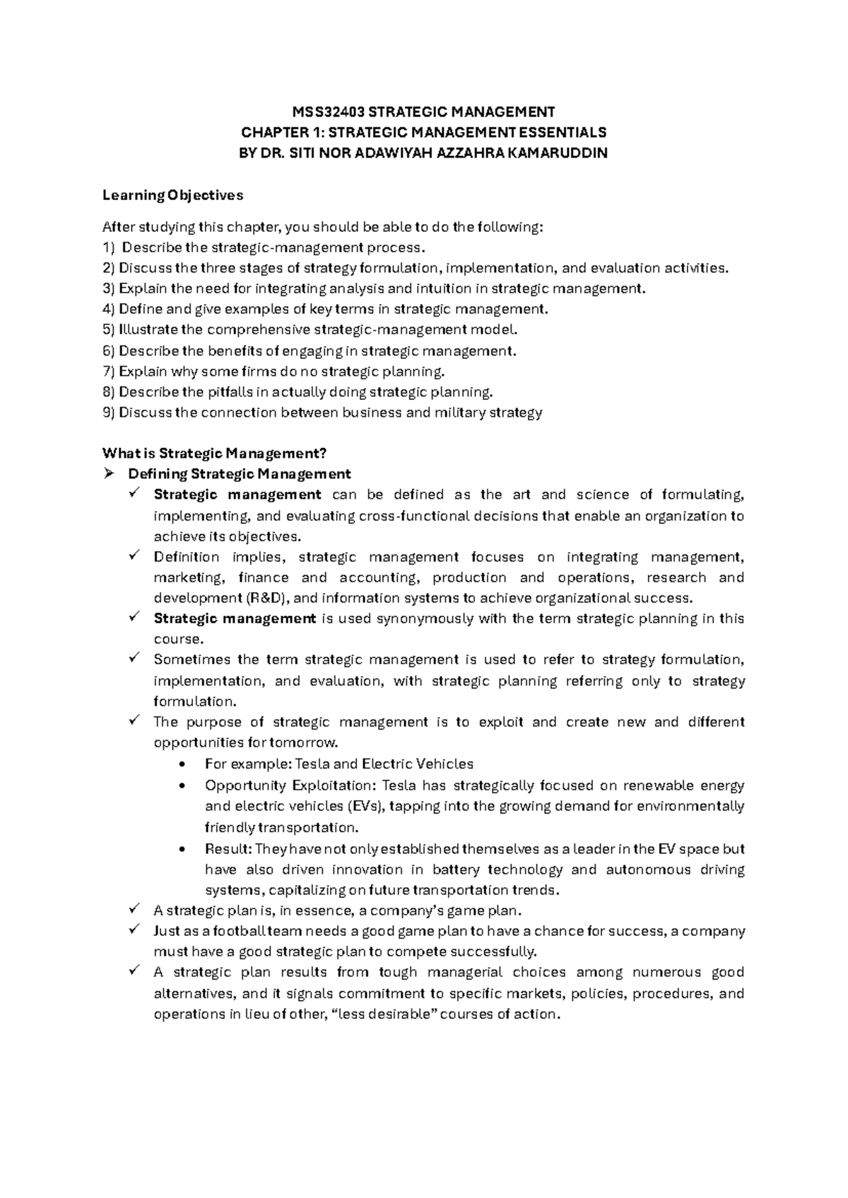 MSS32403 STRATEGIC MANAGEMENT CHAPTER 1: ESSENTIALS OF STRATEGY - Studocu