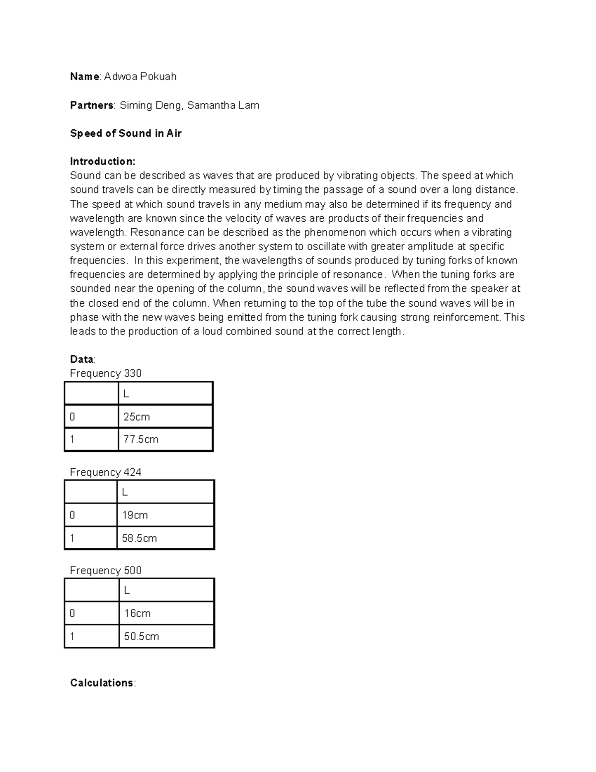 Lab Report 9 - Measuring Speed of Sound Using Resonance - Studocu