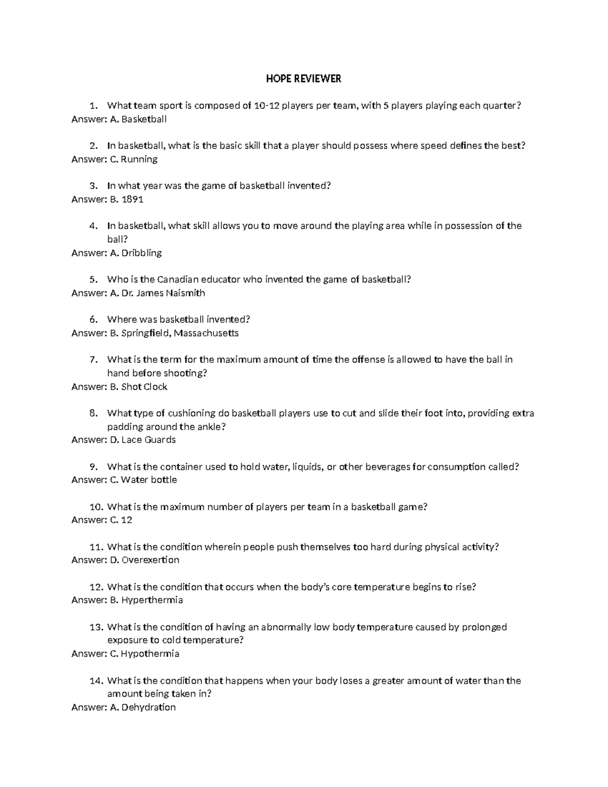 PE HOPE Final Exam Reviewer: Basketball & Volleyball Insights - Studocu
