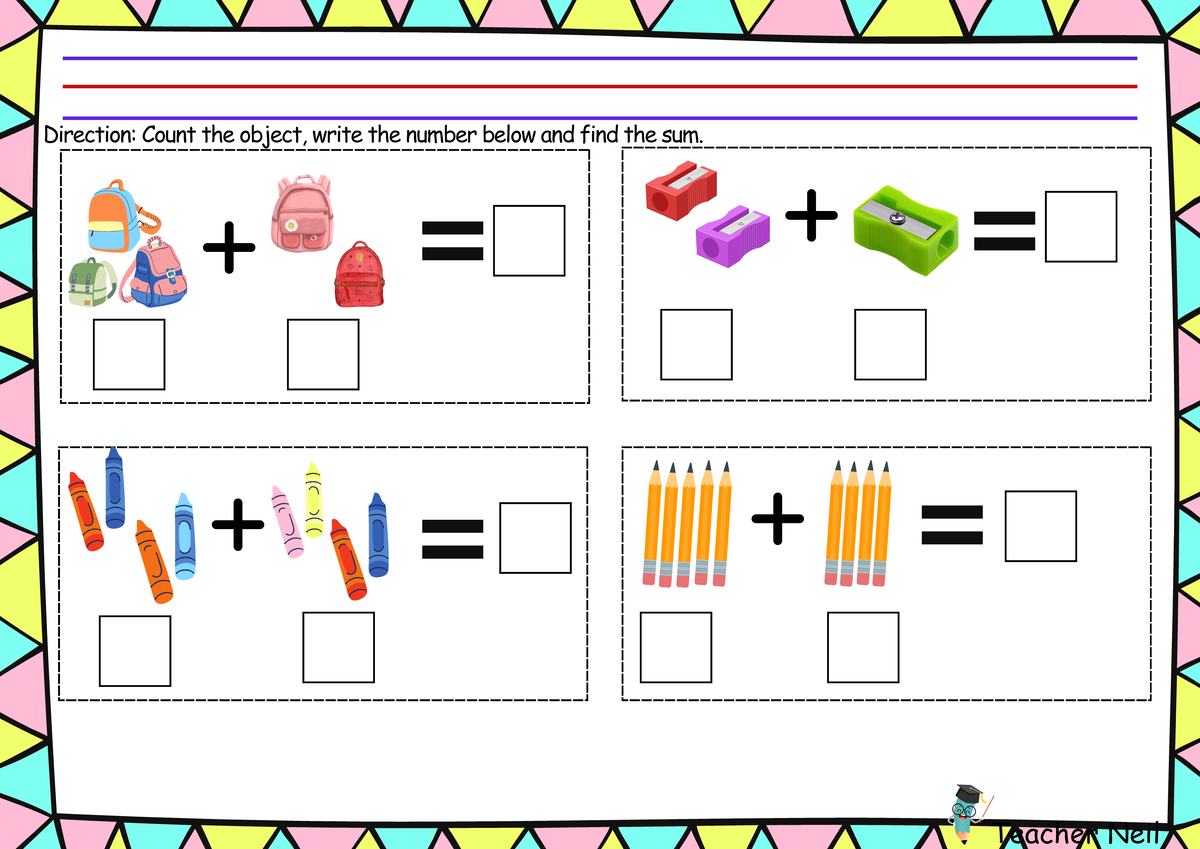 Addition subtraction - Math Exercises - Direction: Count the object ...