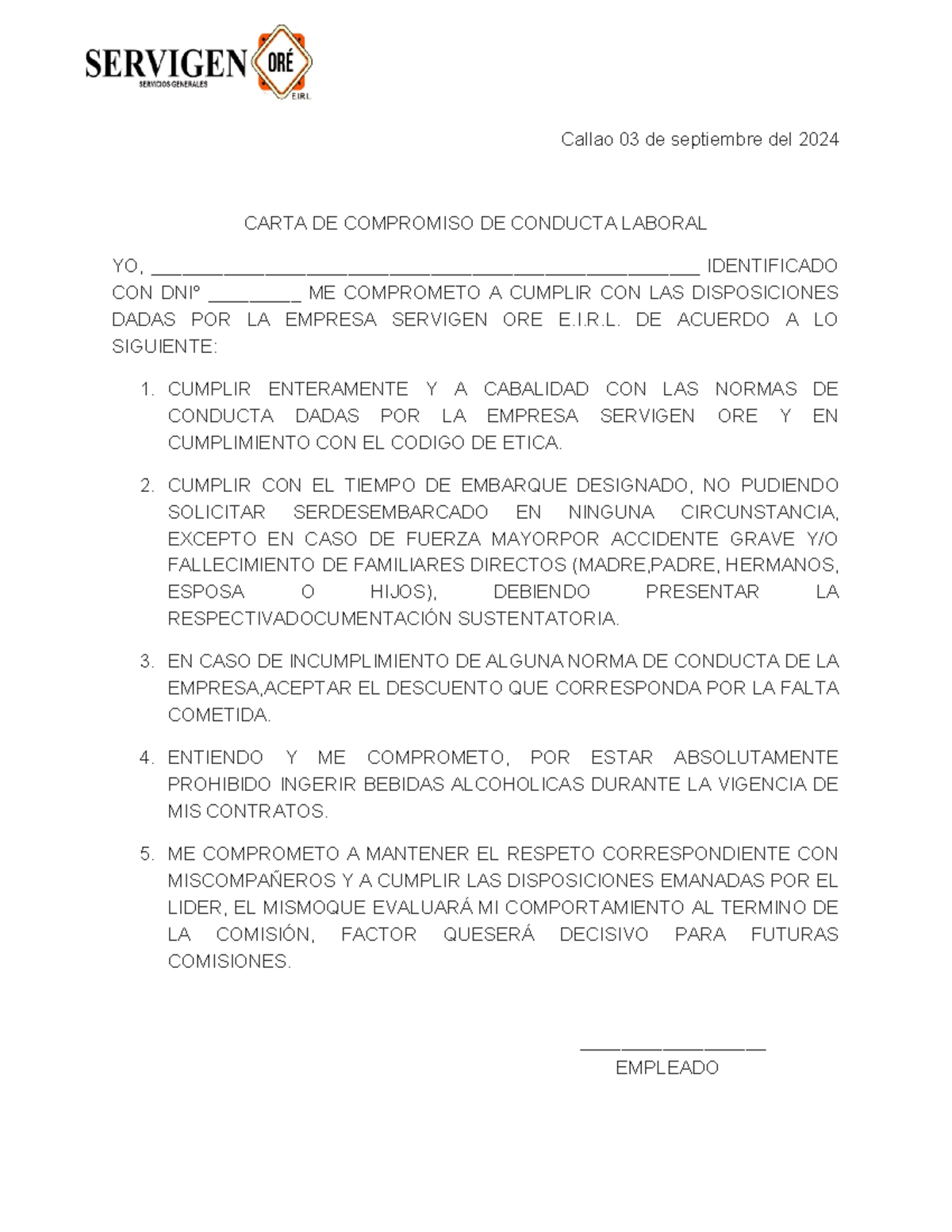 Carta De Compromiso Laboral Modelo
