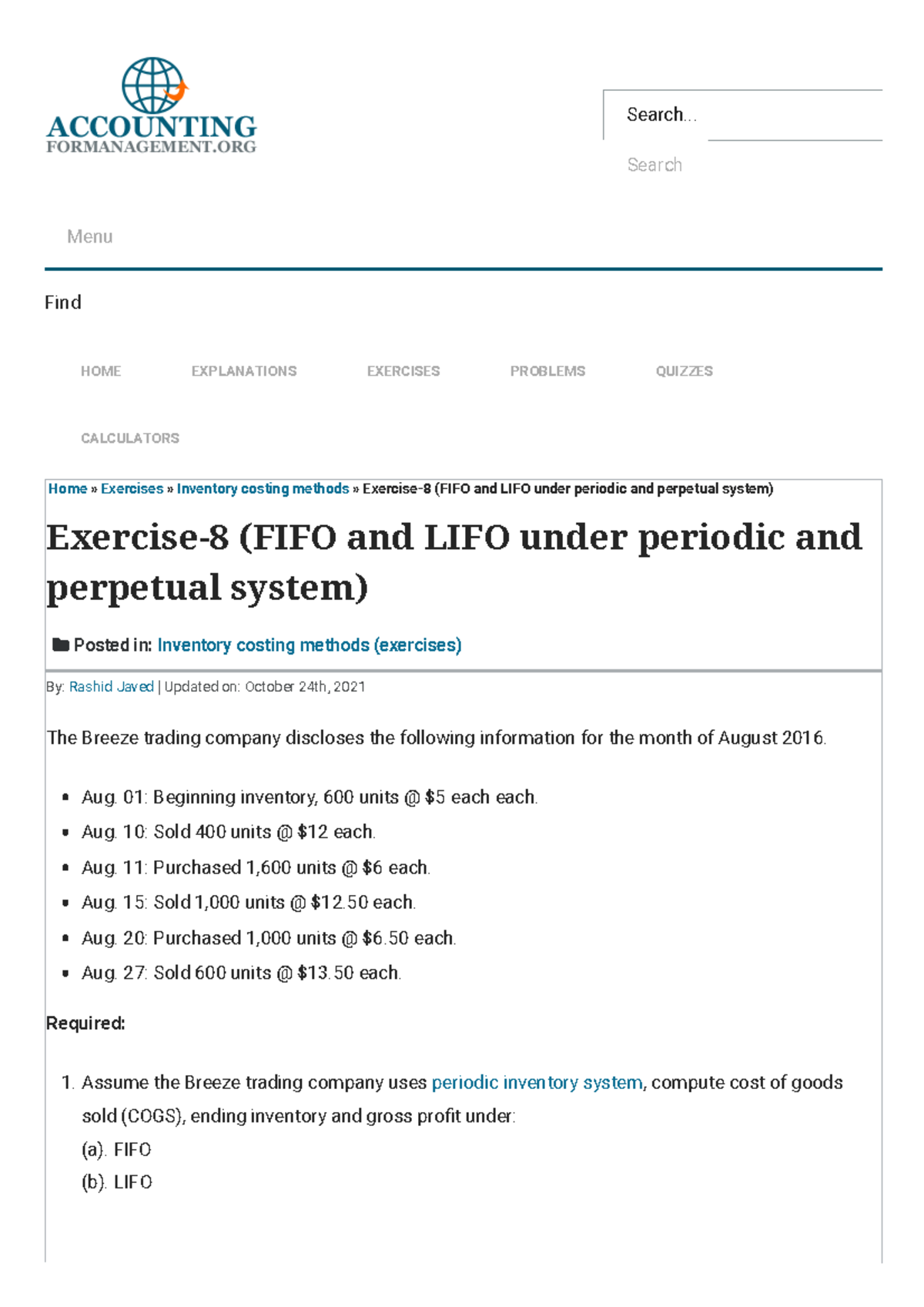 Exercise-8: FIFO & LIFO Analysis in Periodic and Perpetual Inventory ...
