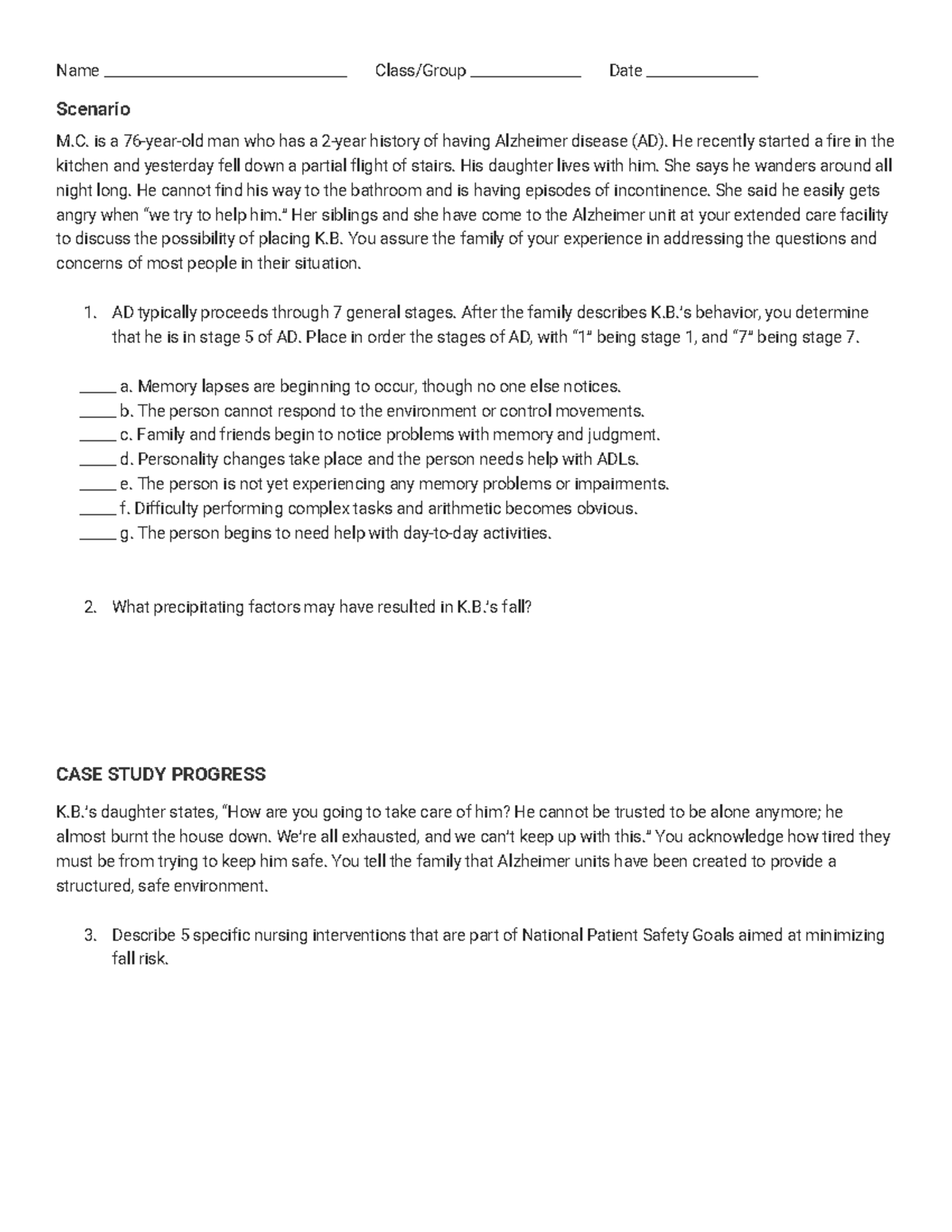 Alzheimer's Case Study: Patient K. - ML Analysis and Interventions - Studocu