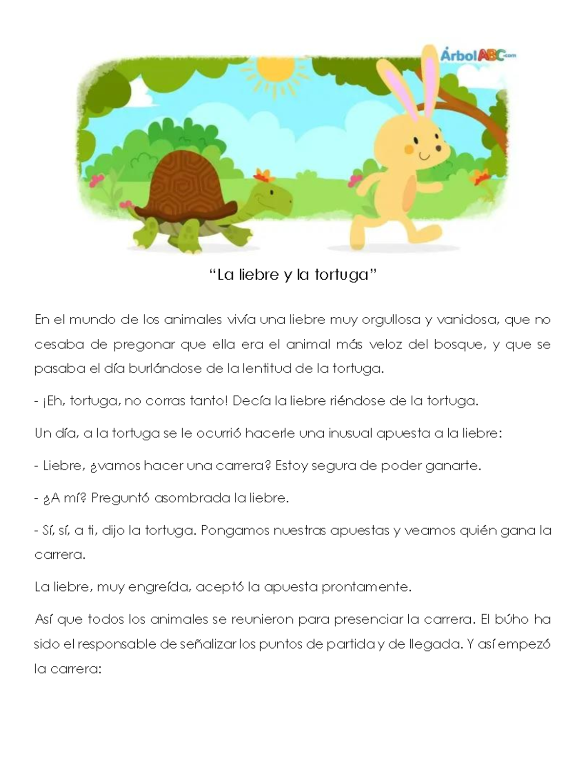 Fabula: La Liebre y la Tortuga - Enseñanzas de Constancia y Humildad - Studocu