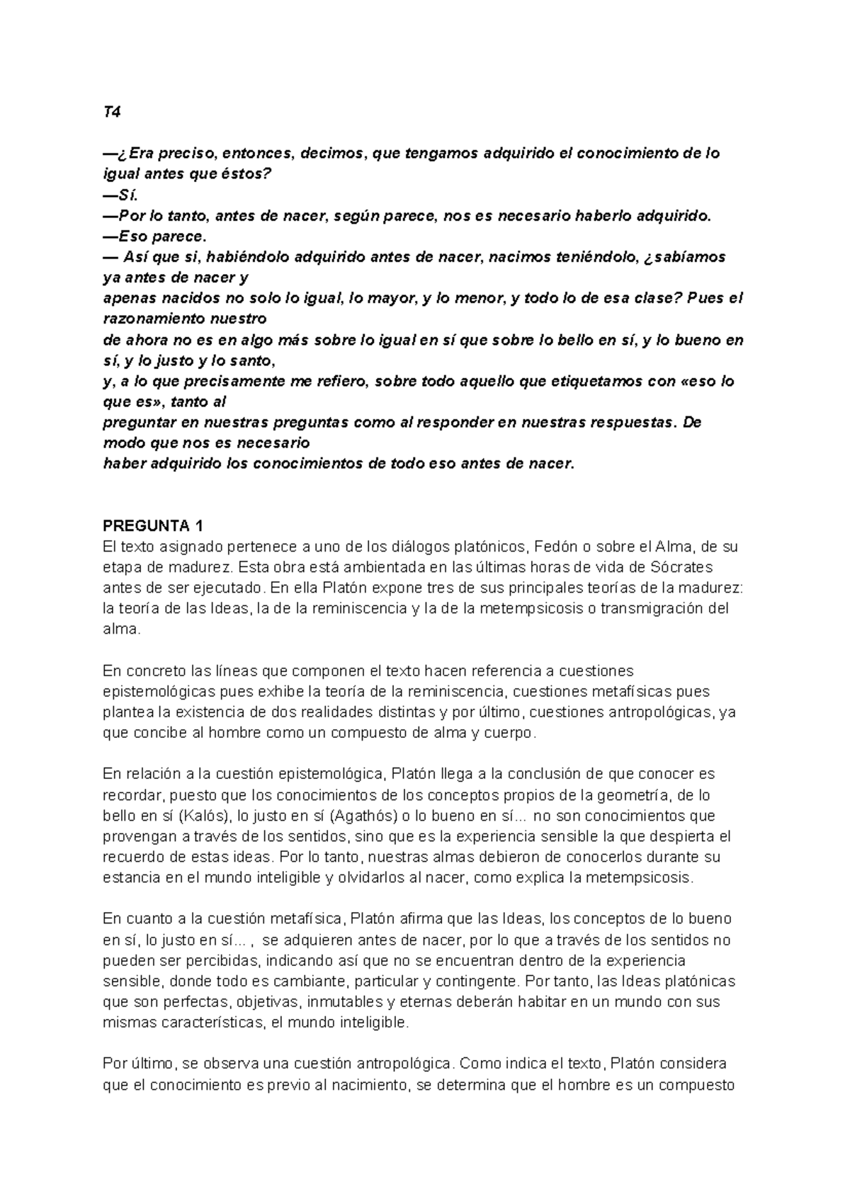 Análisis del Texto de Platón en el Diálogo Fedón sobre el Alma - Studocu
