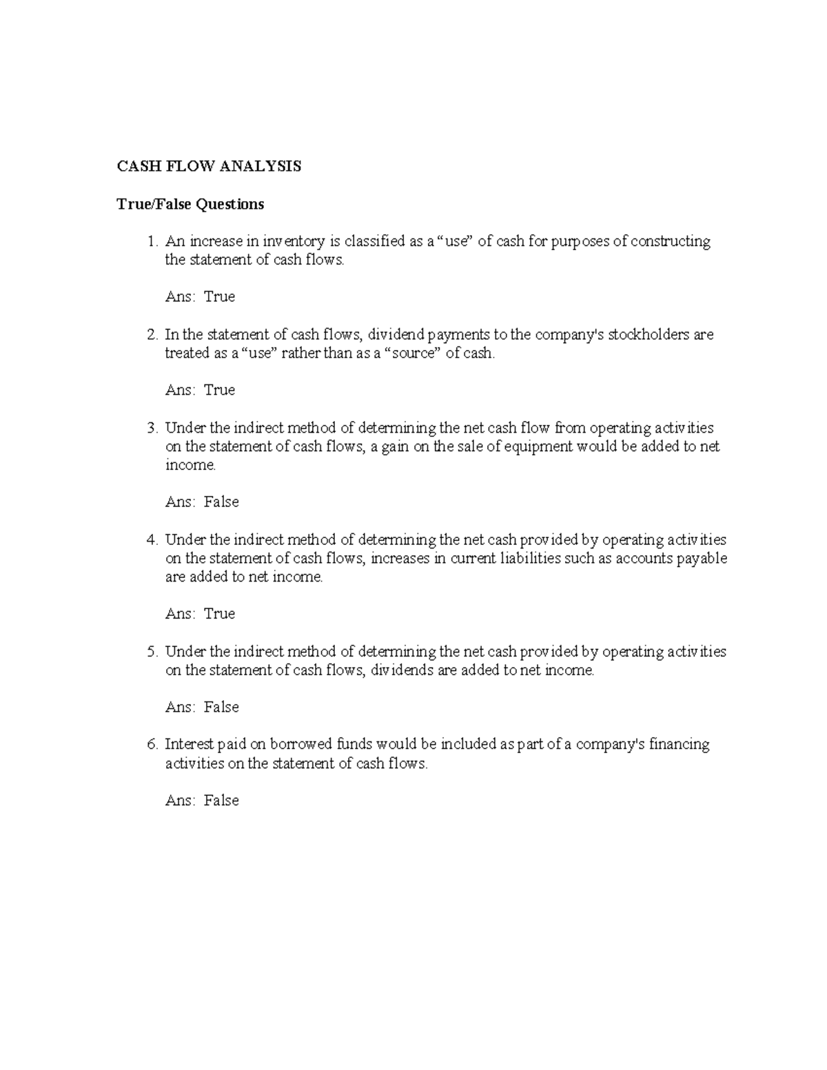Chapter 15: Statement of Cash Flows Analysis and Discussion - Studocu