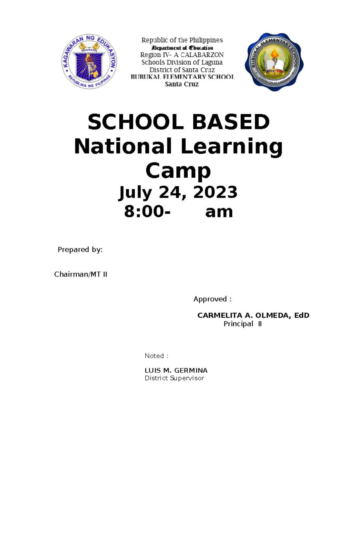 School-memo - education - SCHOOL BASED National Learning Camp July 24 ...