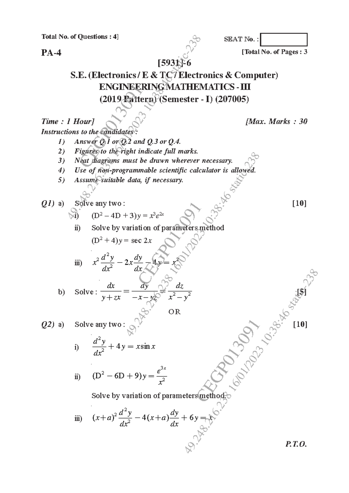 M3 Oct - 2022 - Previous year question papers - Total No. of Questions ...