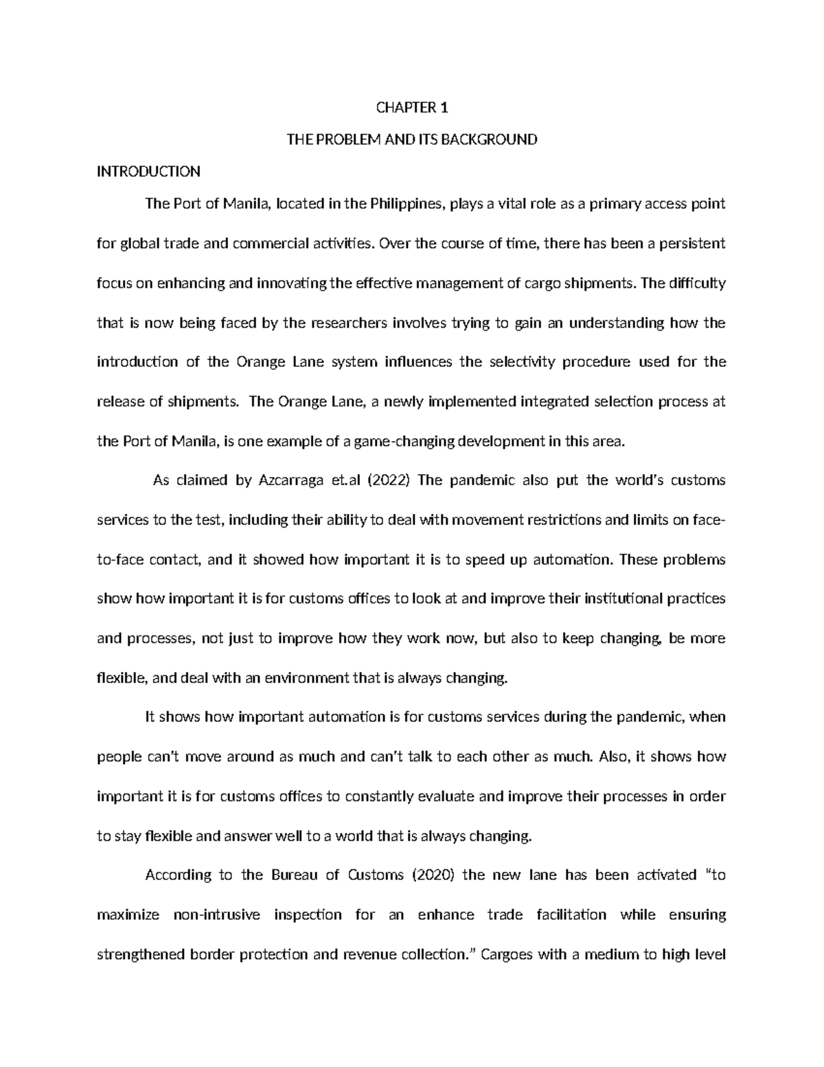 Course Code: MAN-101 - Chapter 1: Analysis of Orange Lane System in ...