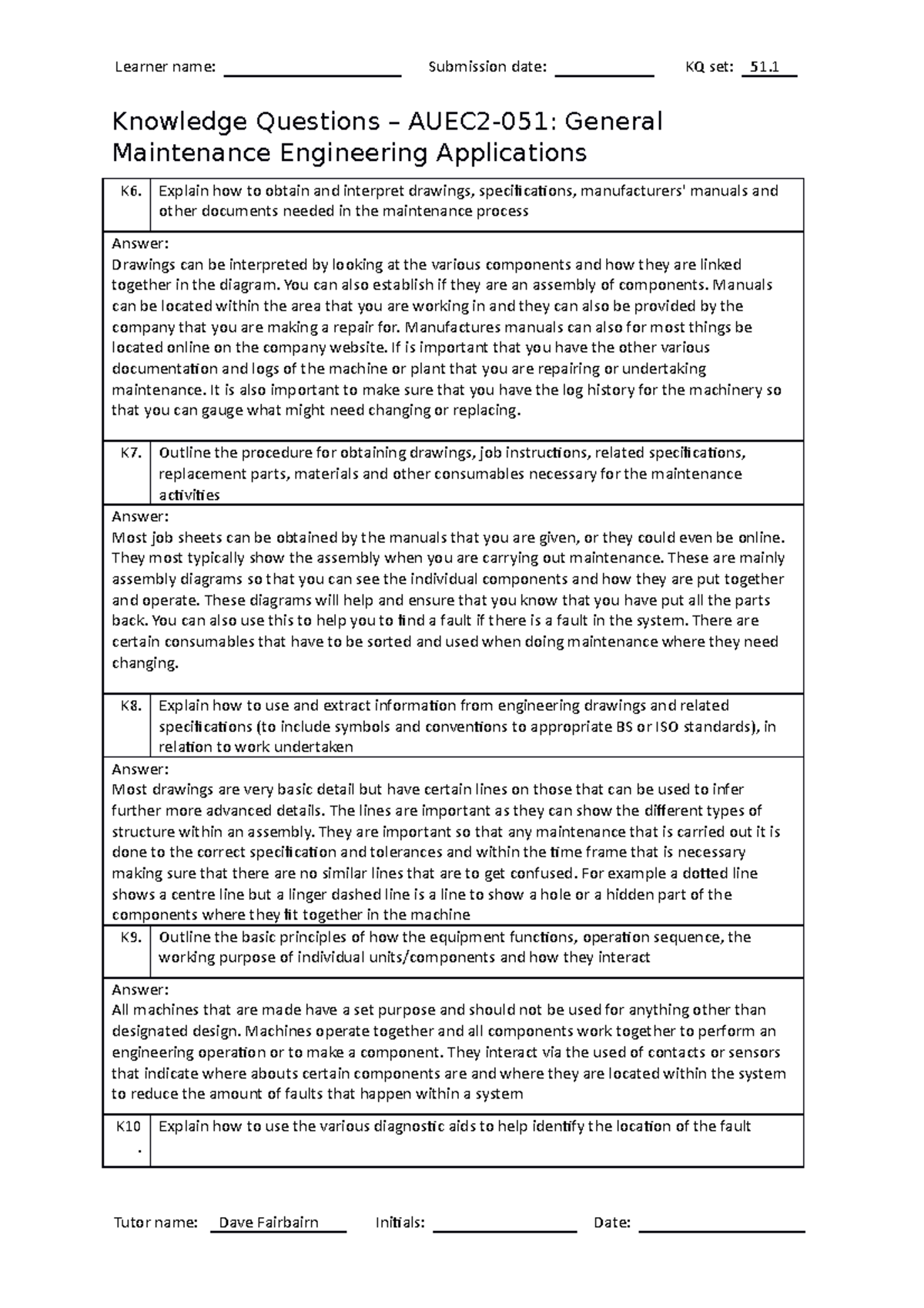 AUEC2-051 - General Maintenance Engineering: Knowledge Questions ...
