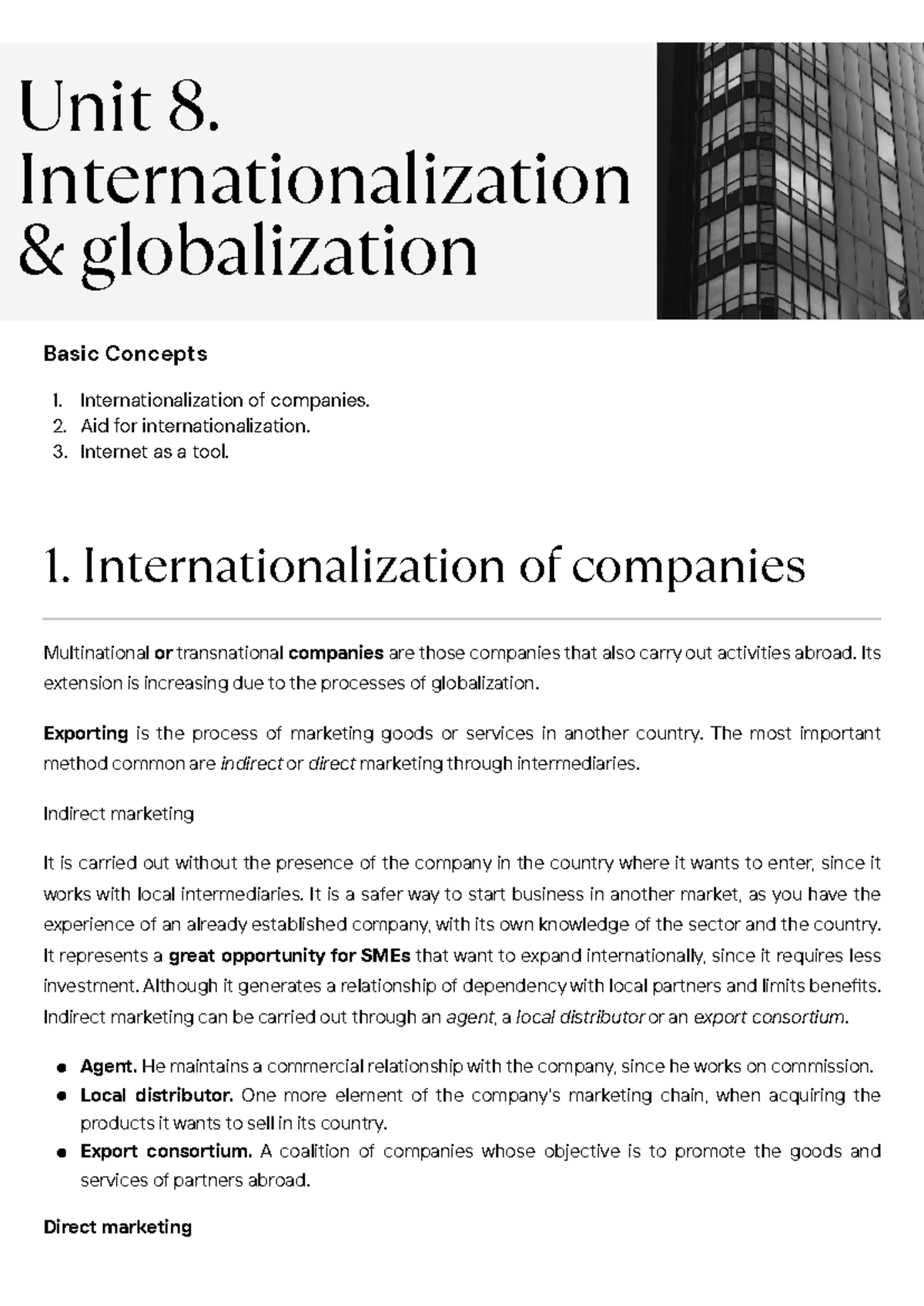U8. Internationalization & Globalization: Concepts and Strategies - Studocu