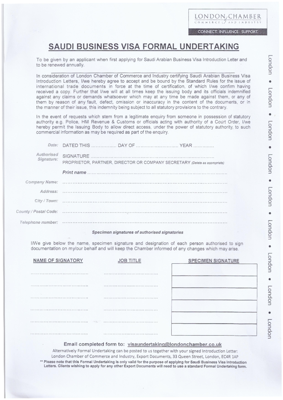 Saudi Arabia visa letter formal undertaking - LONDON CHAMBER COMMERCE AND INDUSTRY CONNECT ...