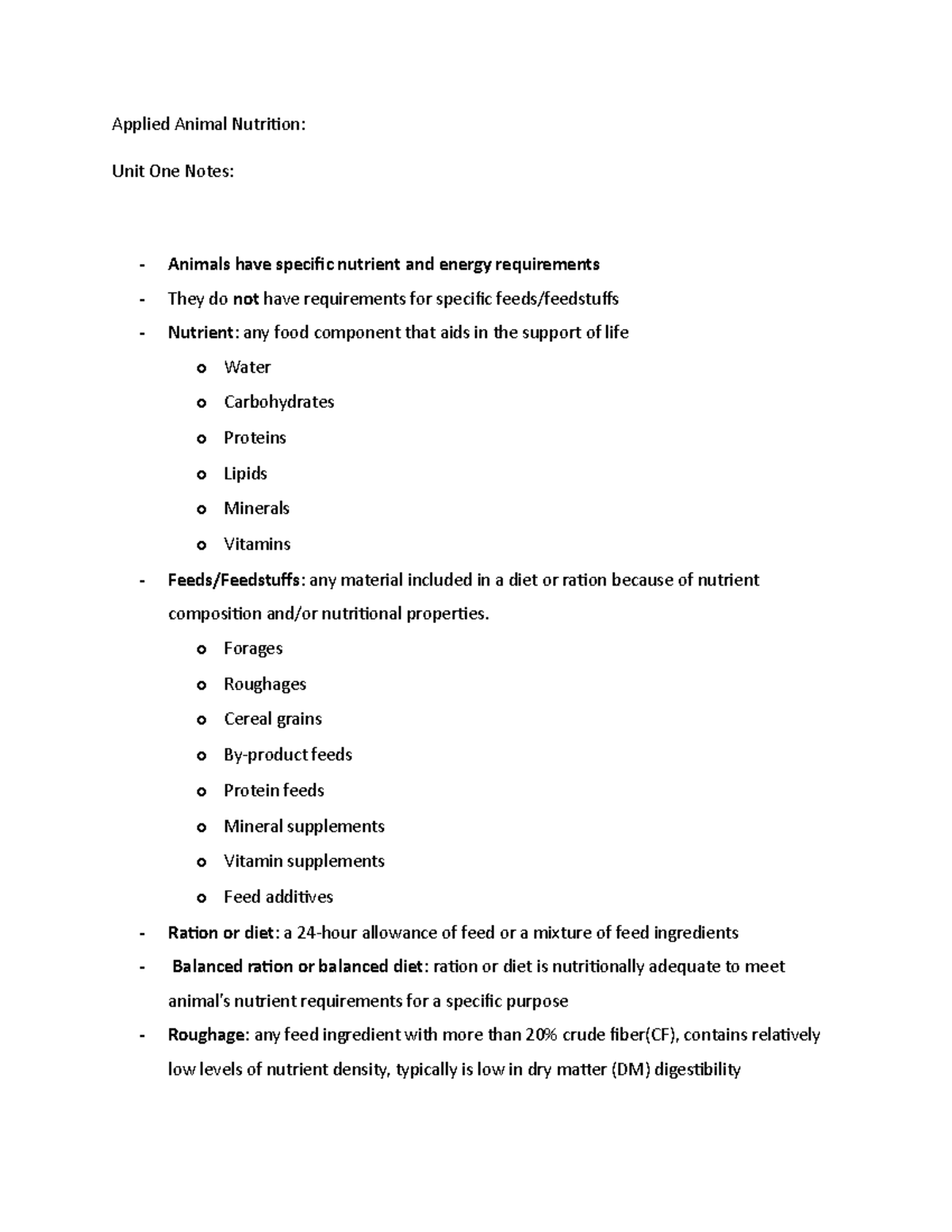 Applied Animal Nutrition Lecture 1: Key Concepts and Nutrient Overview ...