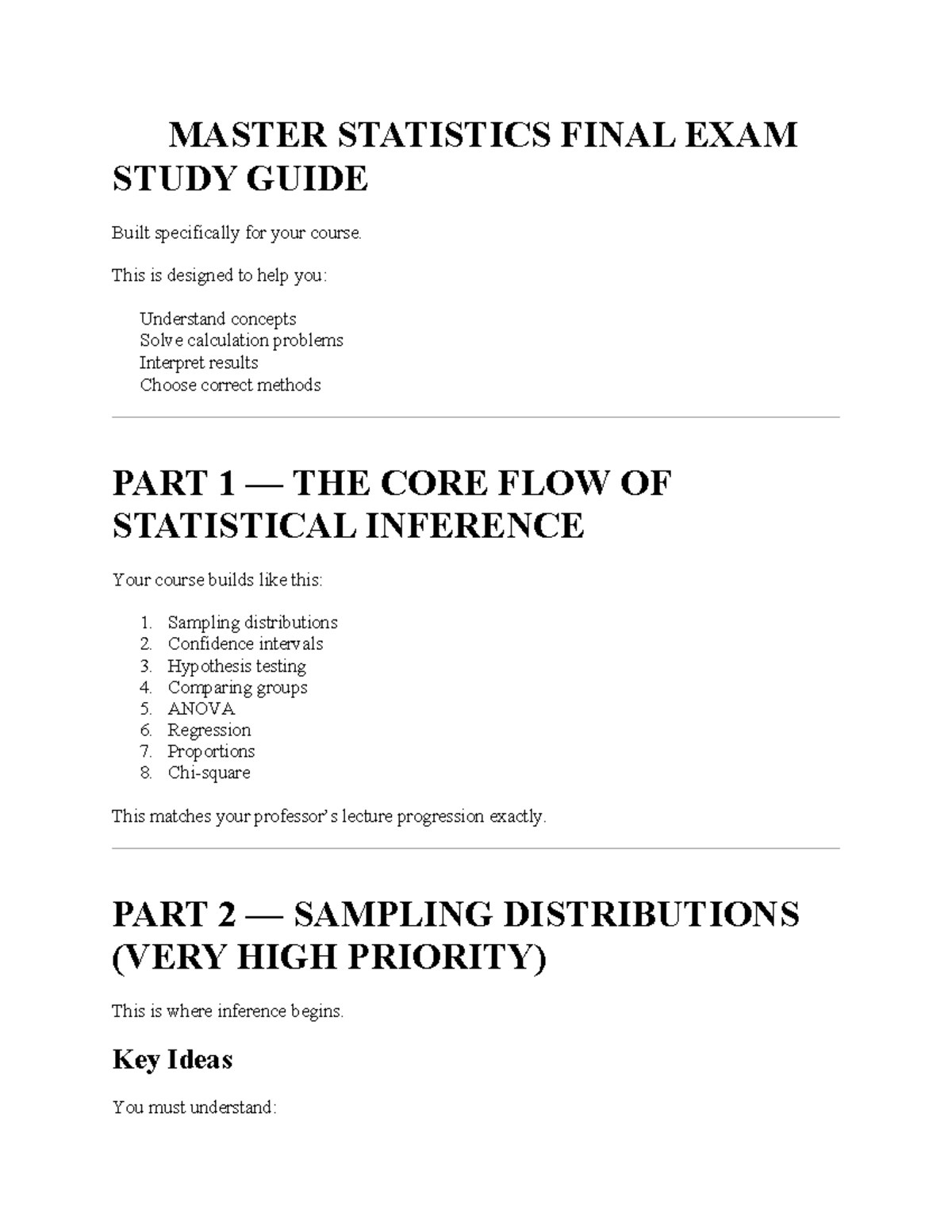 📚 Master Statistics MATH 101 Final Exam Study Guide - Studocu