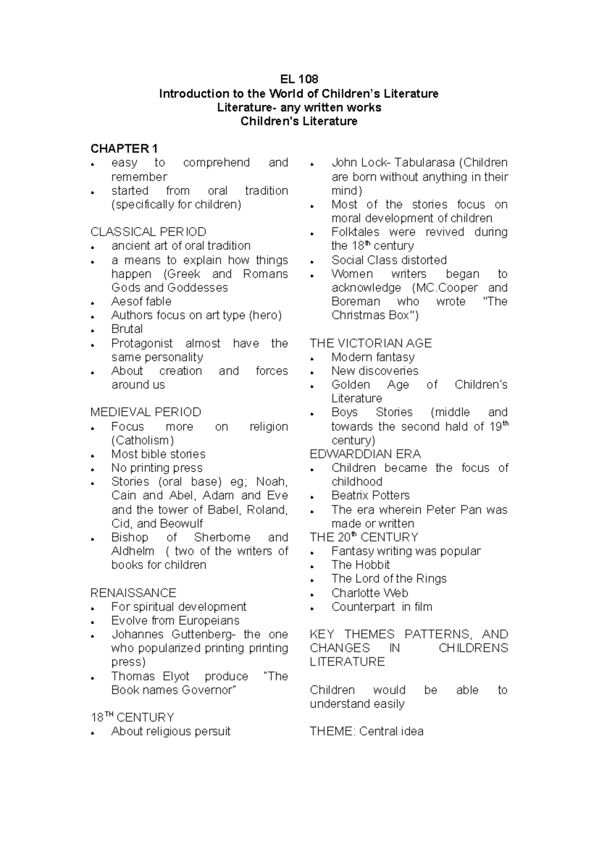 EL 108 Chapter 1 & 2: Exploring Children's Literature and Fiction ...