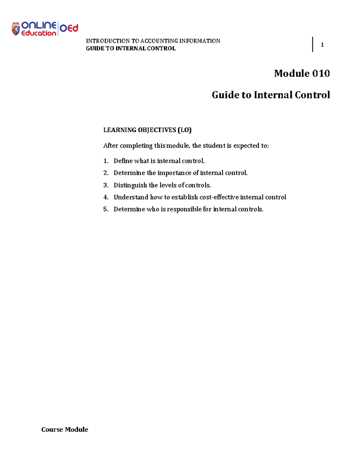 Lesson 10: Internal Control Guide (ACC 101) – Key Concepts and ...