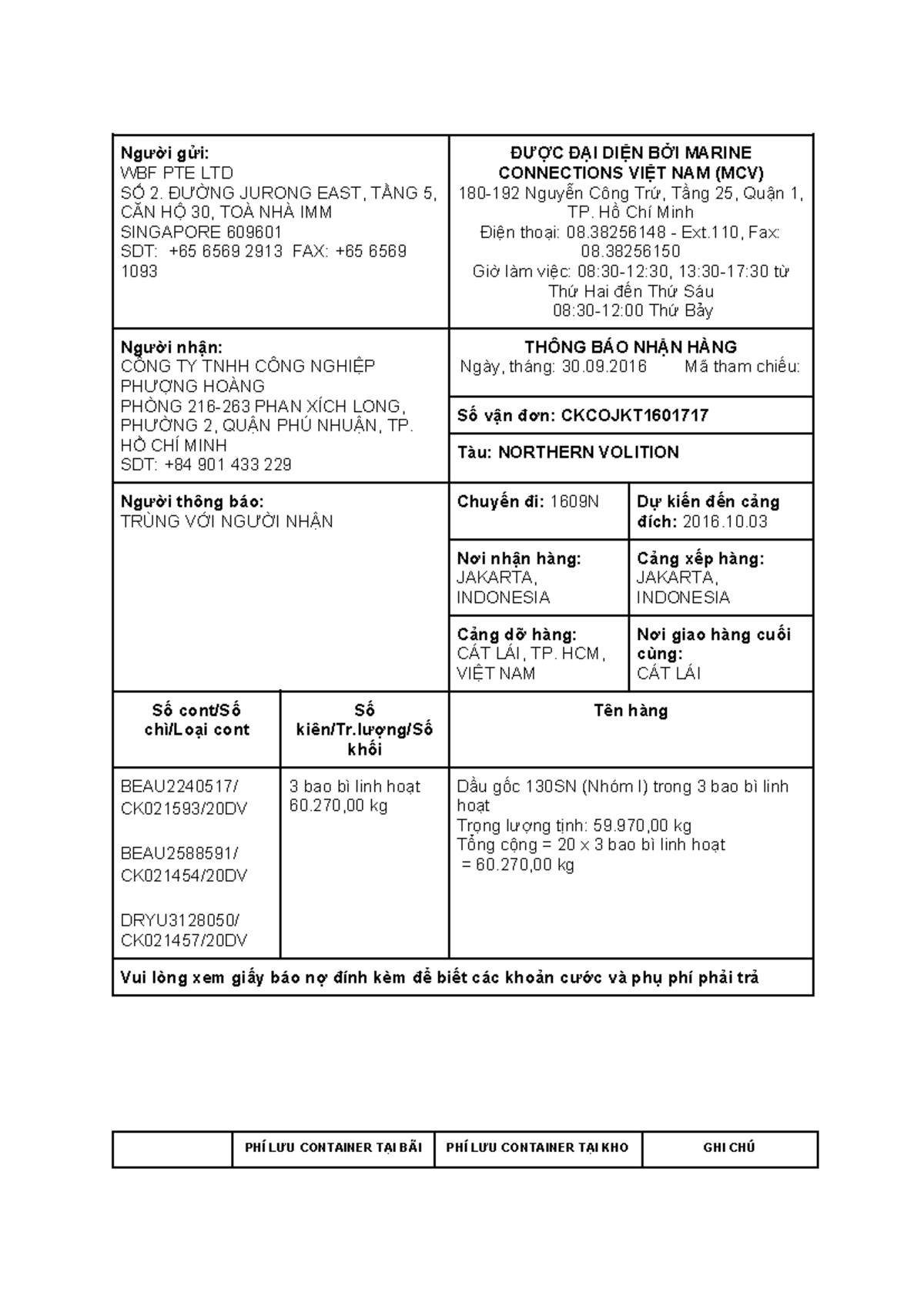 Chứng từ giao hàng WBF PTE LTD - Công ty TNHH Phượng Hoàng - Studocu
