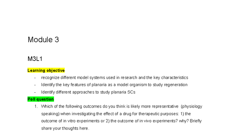 Lifesci 2A03 - Module 3 & 4 Study Guide with Poll Questions - Studocu