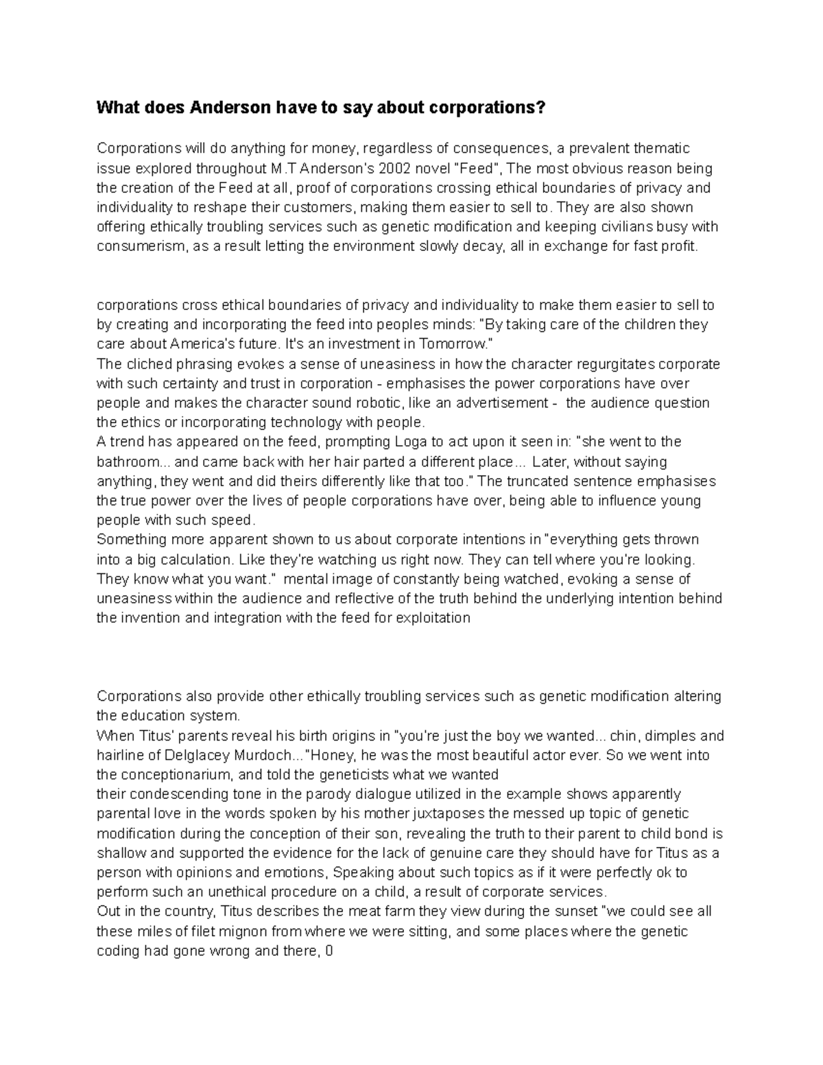 M.T. Anderson's 'Feed' Analysis - ENG 2002 Essay Notes - Studocu