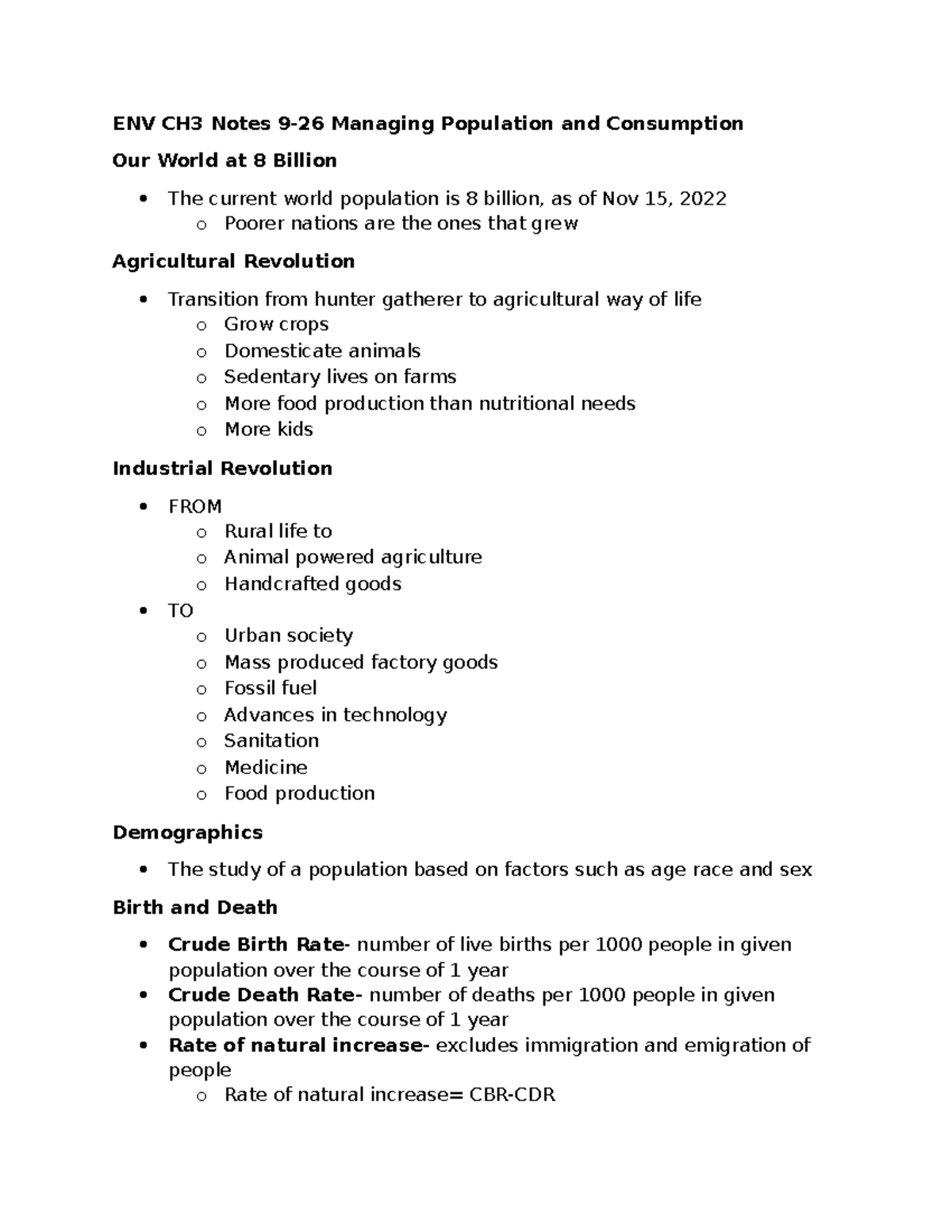 ENV CH3 Notes: Managing Population, Consumption, and Fertility Policies ...