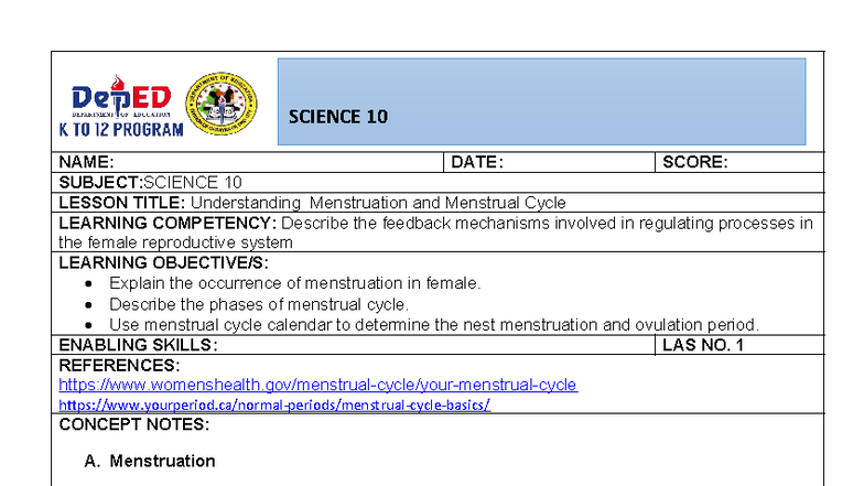 SCIENCE 10 Lesson: Understanding Menstruation & Menstrual Cycle - Studocu