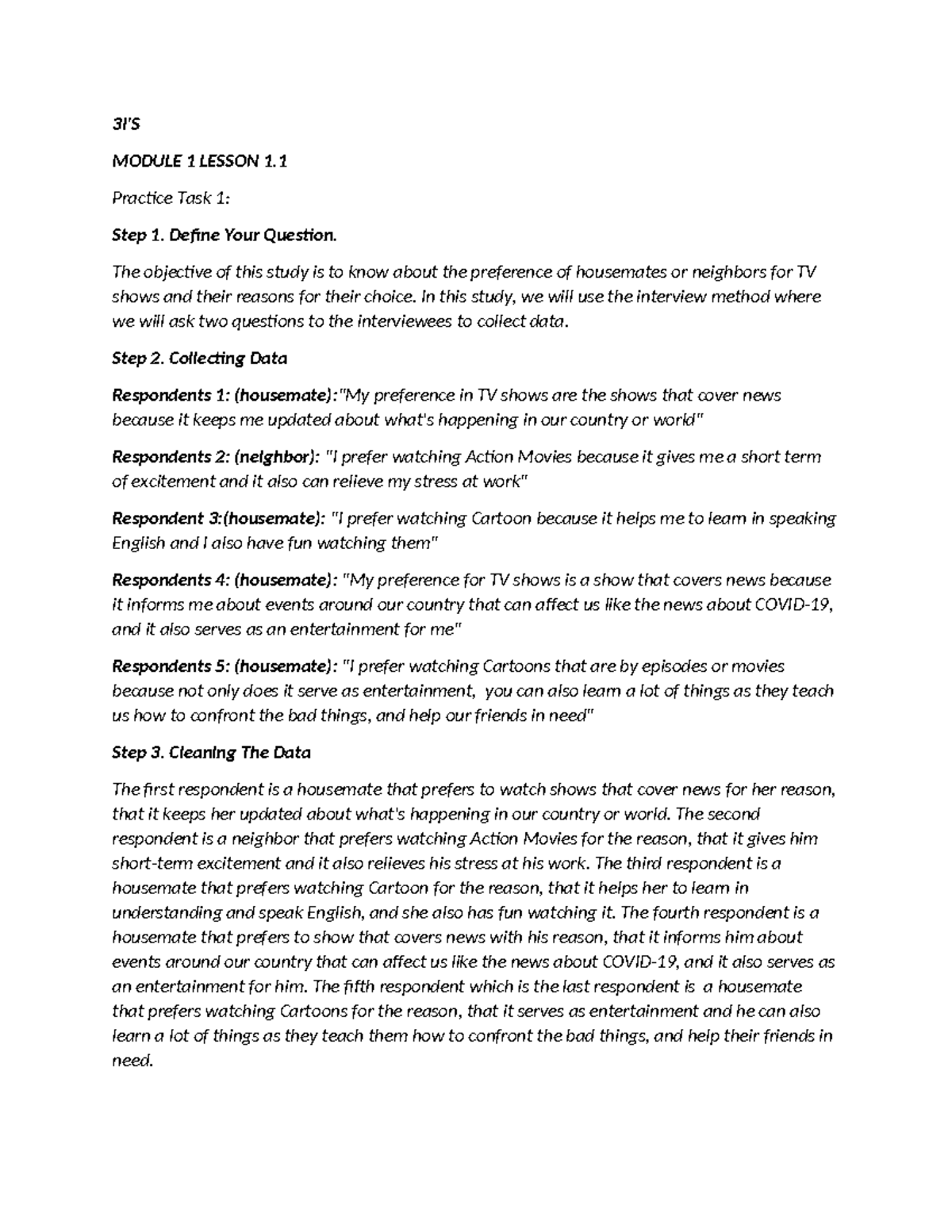 Document - 4th grading - 3I'S MODULE 1 LESSON 1. Practice Task 1: Step ...