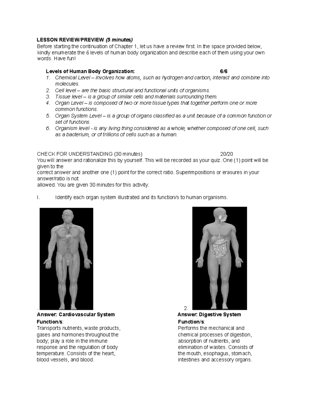 LEC 2 - Levels of Human Body Organization & Organ Systems Overview ...