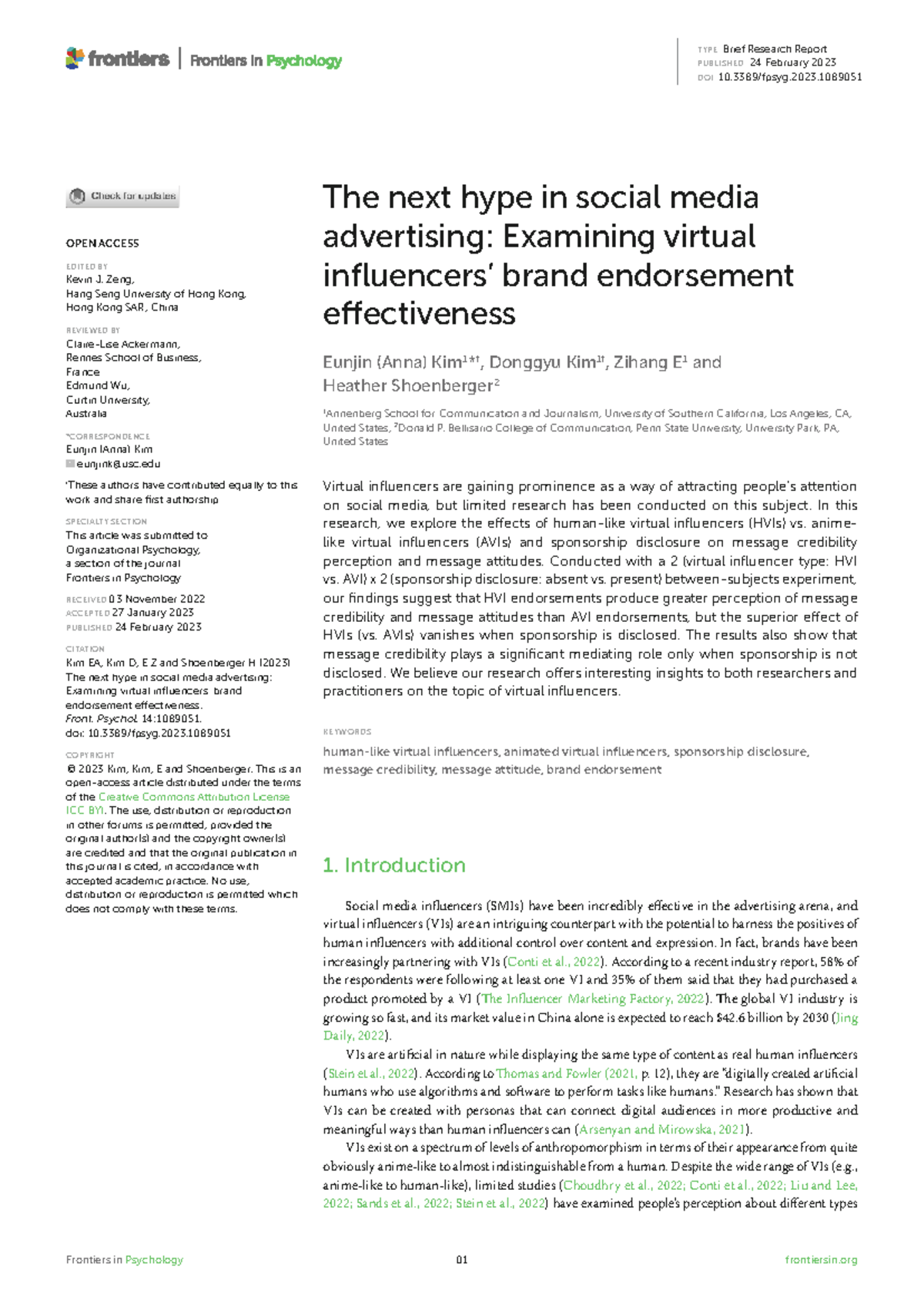 PSYC 101: Final Research Report on Virtual Influencers in Advertising ...