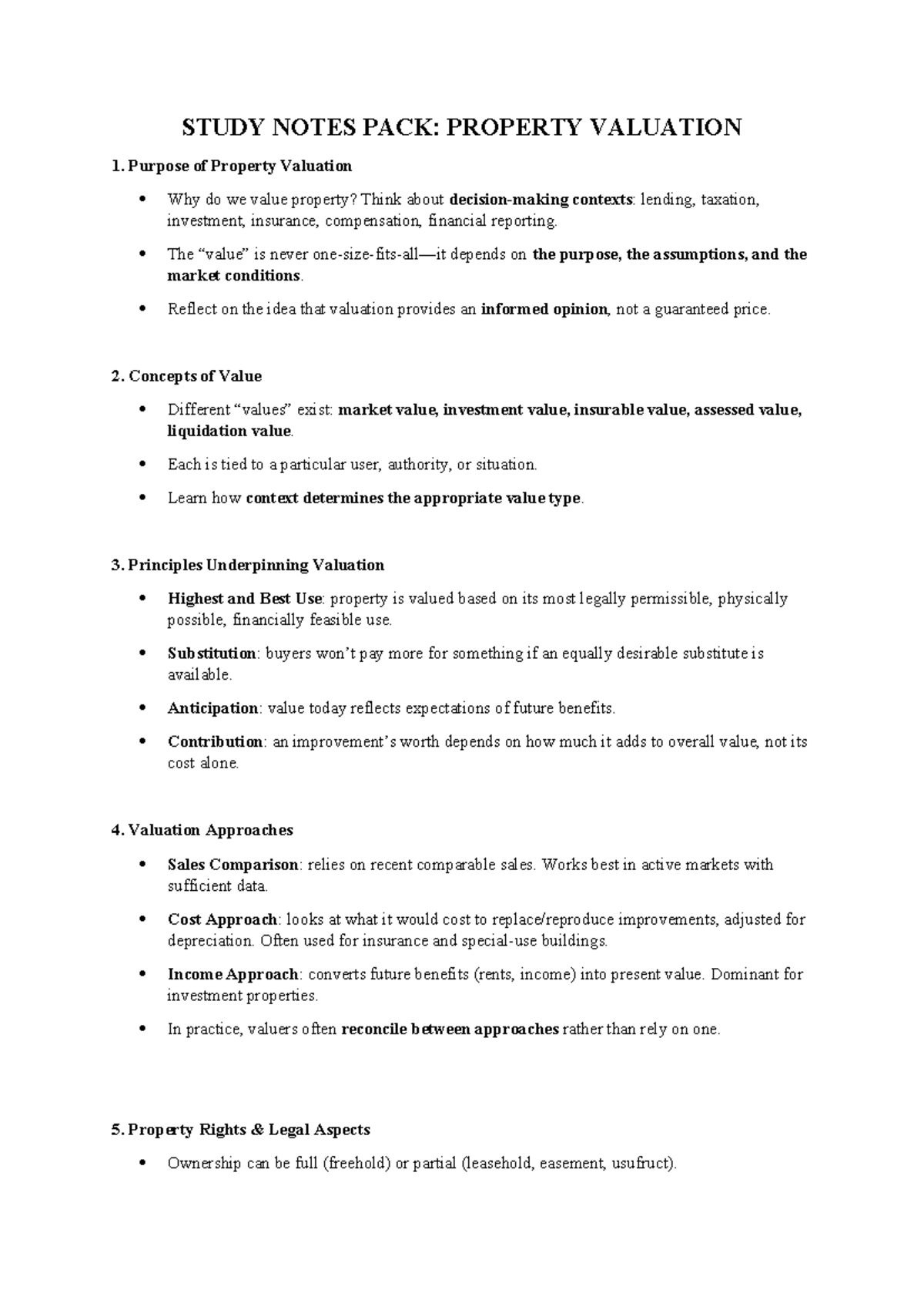 PVM02B Study Pack: Comprehensive Notes on Property Valuation - Studocu