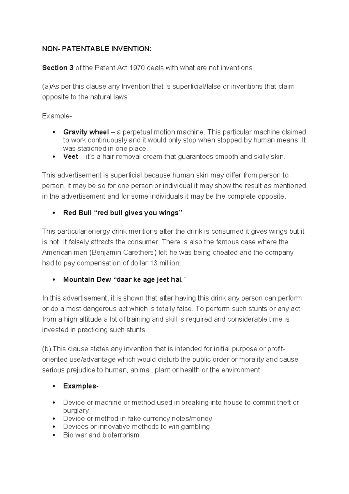 Non patent - will help understanding basics - NON- PATENTABLE INVENTION ...