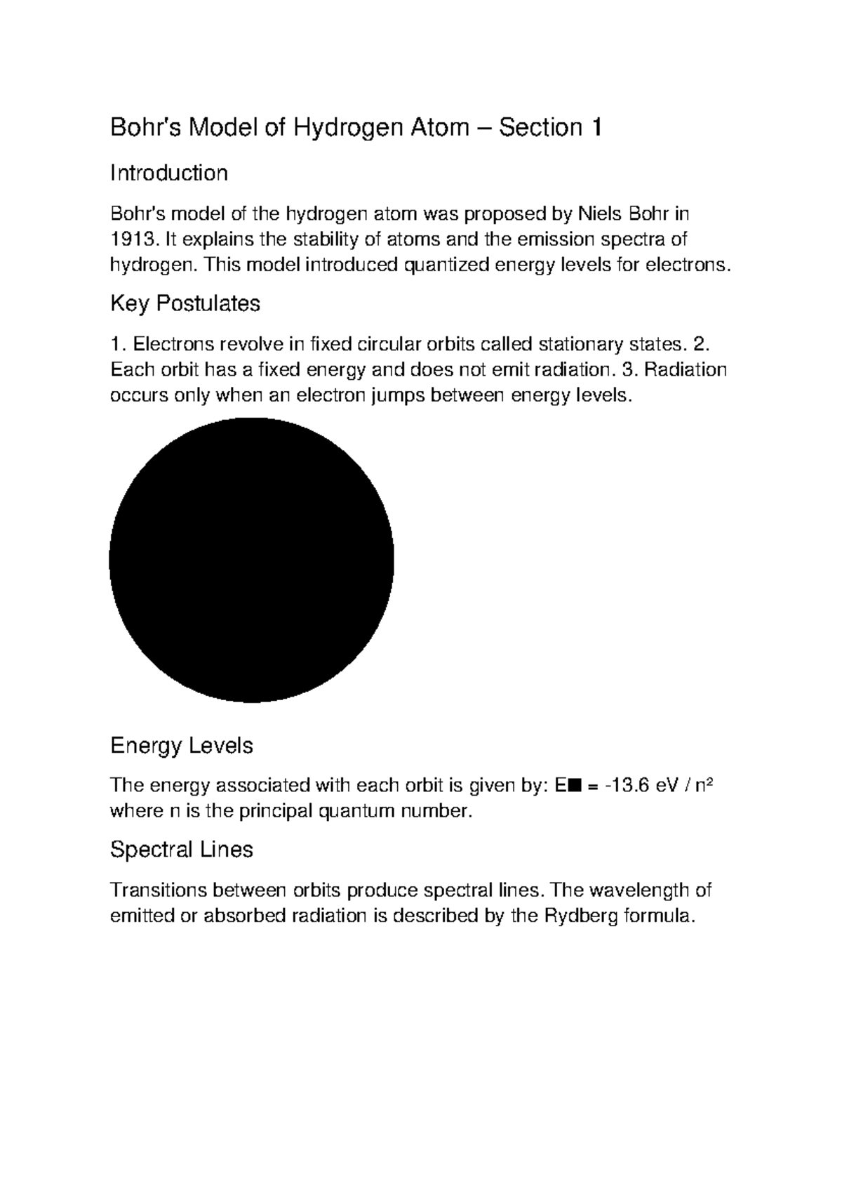 Bohr Model of the Hydrogen Atom: Key Concepts & Energy Levels - Studocu