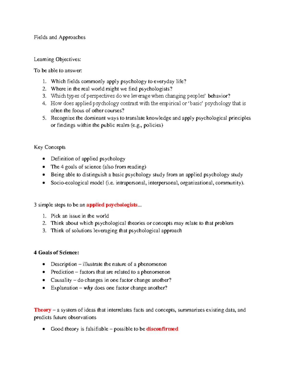 Applied Psychology: Week 1 Comprehensive Notes (PSY 101) - Studocu