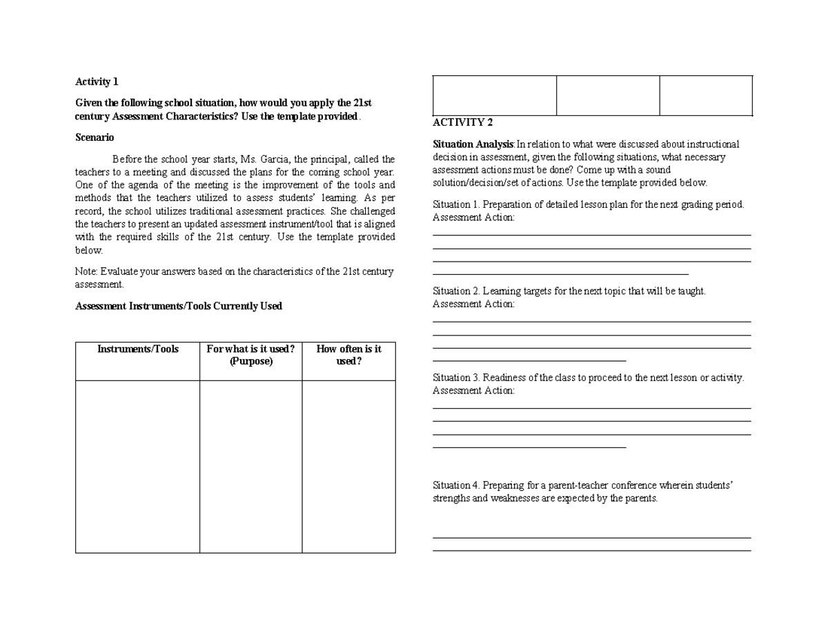 Week 1-21st century assessment-121824 - Activity 1 Given the following ...