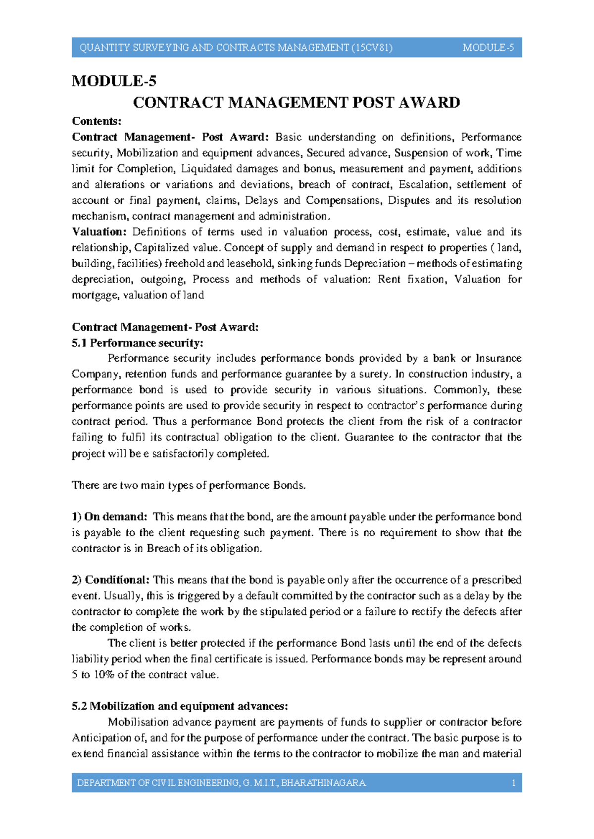 Contract Management Post Award Overview (15CV81) - Studocu