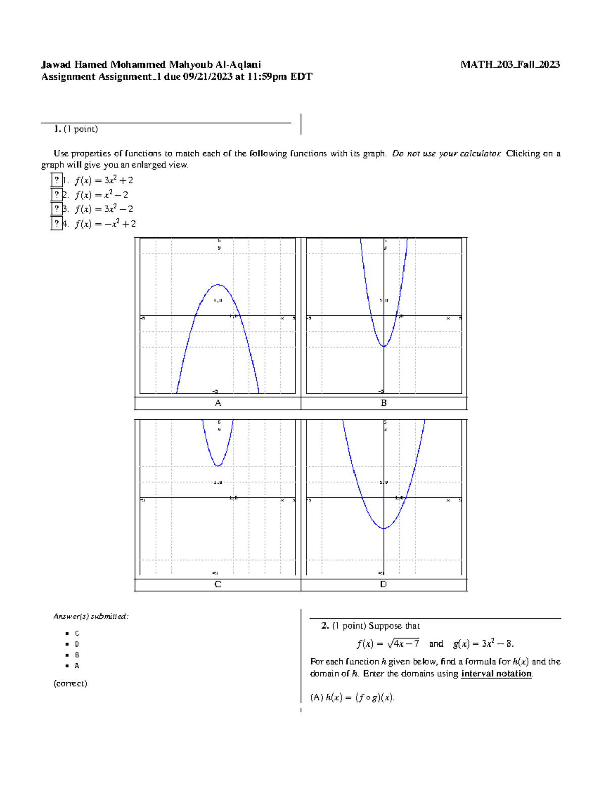 MATH 203 Fall 2023 - Practice Assignment & Function Analysis - Studocu
