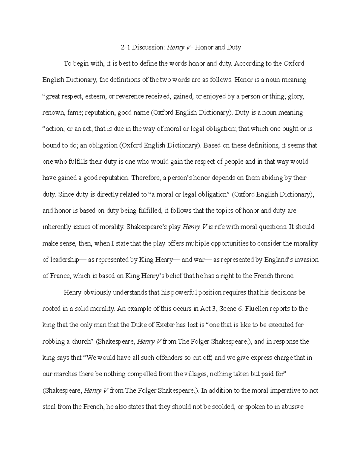 Henry V Discussion: Exploring Honor and Duty in Shakespeare's Play ...