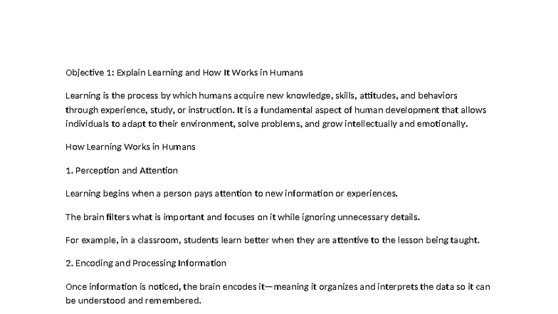 Learning Processes and Brain Functions: A Comprehensive Overview - Studocu