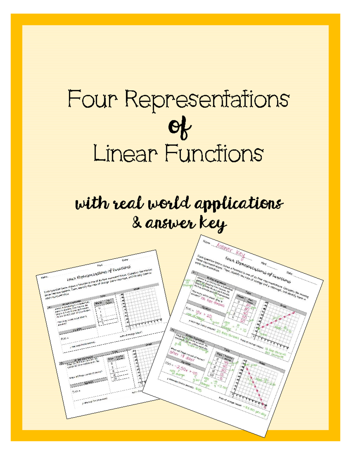 Four Representations of Linear Functions Word Problems - Answer Key ...