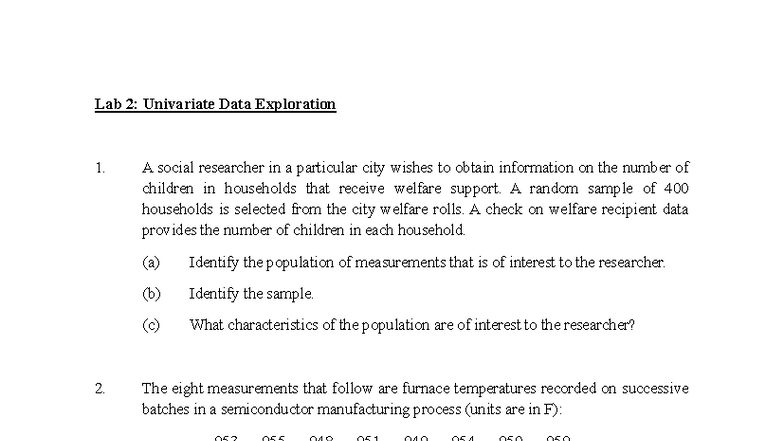 Lab 2: Univariate Data Exploration and Analysis - Studocu