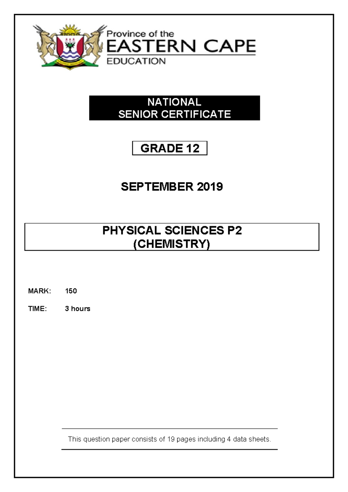 NATIONAL SENIOR CERTIFICATE GRADE 12 PHYSICAL SCIENCES P2 (CHEMISTRY ...