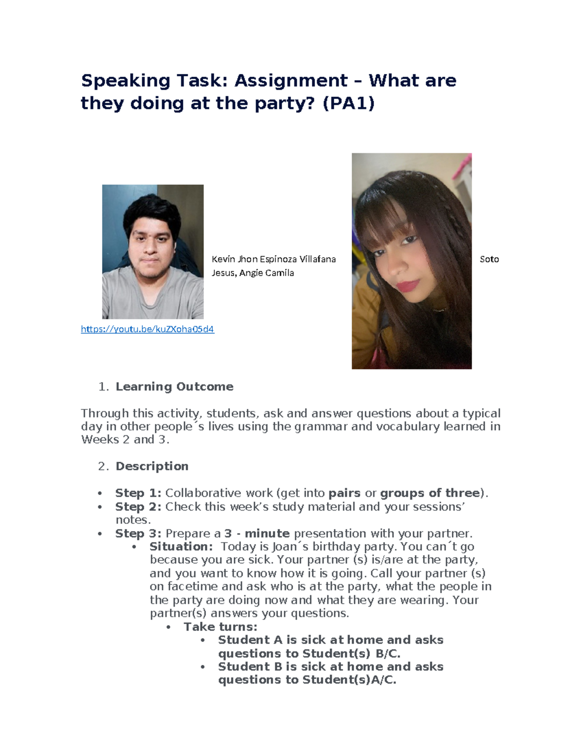 Speaking Task: Party Dialogue Assignment (PA1) - Studocu